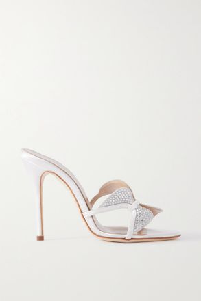 Alessandra Rich Butterfly Mules Aus Seidensatin Mit Kristallen - Wei&szlig;