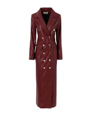 Generic Trench-Coat Femme Printemps Automne Long Simili Cuir Noir - Double Boutonnage &Eacute;l&eacute;gant Long Jacket, bordeaux, XXL