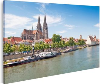 Islandburner Bild auf Leinwand Regensburg Panorama mit Dom und Donauufer Bilder Wandbilder Poster