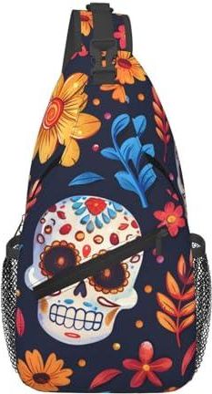 Generic Sacoche Homme Bandouliere Motif de fleurs de cr&acirc;ne de sucre Casual Sacs &agrave; Bandouli&egrave;re Antivol Sac &agrave; Dos Militaire pour Homme Femme Randonn&eacute;e