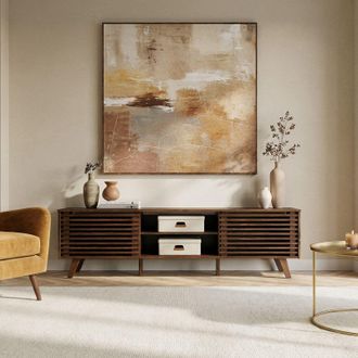 IDIMEX TV Lowboard RIAN mit 2 Schiebet&uuml;ren f&uuml;r 75 TV Nussbaum Finish - TV Kommode aus massivem Kiefernholz, 3 verstellbare Einlegeb&ouml;den, TV Sideboard