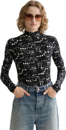 Scotch & Soda Lang&auml;rmeliges T-Shirt mit Stehkragen und durchgehendem Druck, Moon Gardening U022, S