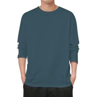 Generic T-shirt pour homme - Col rond - Manches longues - Polaire - Pull slim fit basique - Hauts thermiques, Vert fonc&eacute;., 3XL