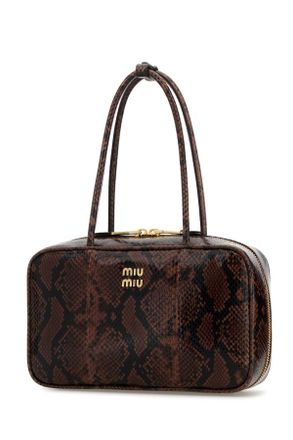 Miu Miu Womens Printed Leather Beau Shoulder Bag Tabacco Homalopsisbuccata Borse A Mano