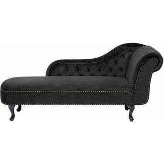 Beliani Beliani - Chaiselongue Rechtsseitig Schwarz Samtstoff Holzf&uuml;&szlig;e Glamour&ouml;s