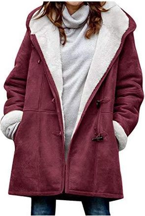 Generic liaddkv Manteau dhiver long et chaud pour femme - Doublé - Grande taille - Manteau de transition en polaire - Veste à capuche - Aspect daim - Grandes 