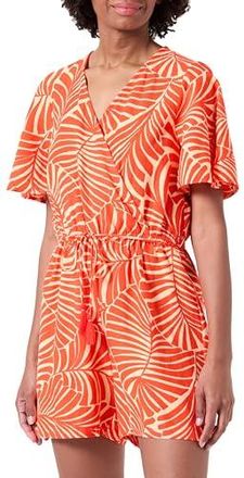 Only Onlcallie Linen S/S Combishort Ptm Combinaison, Pureed Pumpkin/AOP : Bali Palm, S Femme