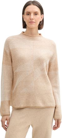 Tom Tailor Damen RIPP Strickpullover mit Muster, 37006 - Beige Plaited Structure Knit, XL