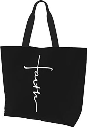AOOEDM Faith Cross Ladies Canvas Tote Sac &agrave; provisions r&eacute;utilisable