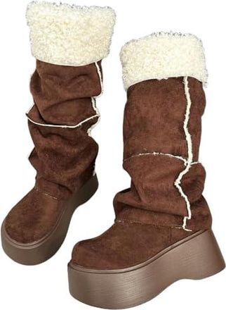 Generic JJDFW Bottes de neige plates pour femme avec doublure en fourrure et doublure en fourrure, caf&eacute;, 39 2/3 EU