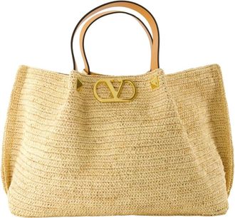 Valentino Garavani Femme, Sacs, Beige, Taille: ONE Size Medium Raffia V Logo Tote