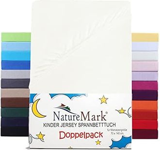 NatureMark Lot de 2 draps-housses pour enfant - 70 x 140 cm - Jersey doux, 100 % coton - Pour lit de bébé et lit denfant - Naturel/crème