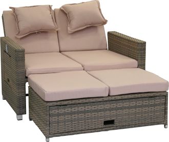 greemotion Rattan-Lounge Bahia Twin, Sofa & Bett aus Polyrattan, indoor & outdoor, 2er Garten-Sofa mit Stahl-Gestell, Daybed zweigeteilt, grau-bicolor, ca. 118 x