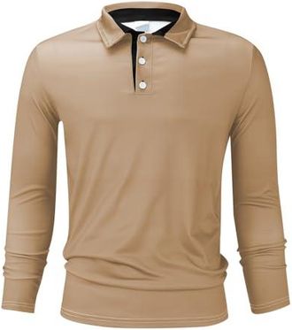 Generic Polo pour homme adulte, t-shirt Henley respirant, grande taille, t-shirt l&eacute;ger &agrave; manches longues, couleur unie, col standard 1/4 de bouton, t-shirt d&eacute;