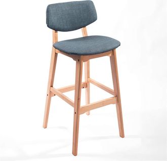 Generic Barhocker mit Gepolsterter R&uuml;ckenlehne, Fu&szlig;st&uuml;tze und Blauer, Geschwungener Sitzfl&auml;che f&uuml;r K&uuml;che, Kneipe, Caf&eacute; | 4 Holzbeine, Max. Belastbarkeit 200 K