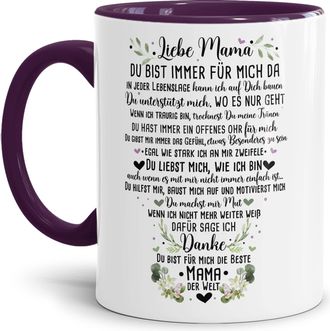 Tassendruck Tasse mit Spruch für Mama - Danke Mama - Geschenk für die Beste Mama zum Mutterag - Keramik Innen & Henkel Violett, 300 ml