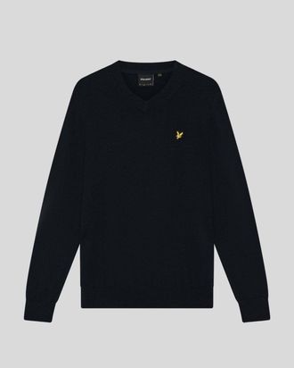 Lyle & Scott Pullover aus Baumwoll-Merinowolle mit V-Ausschnitt in Dunkelmarine-Marineblau