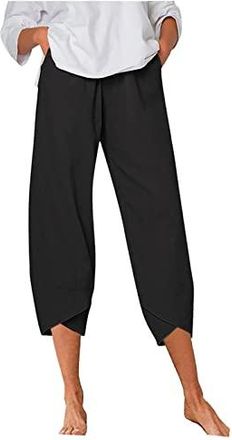 Generic Pantalon Fluide Femme D&eacute;contract&eacute; Pantalon Large en Coton &Eacute;lastiqu&eacute;e Taille avec Poches Pantalon 7/8 Pantacourt &Eacute;t&eacute; L&eacute;ger Pants de Plage Harem Pantalo
