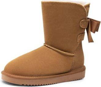 Dream Pairs Bottes Neige Femme Chaudes en Su&eacute;dine V&eacute;ritable avec Noeud et Doublure en Fourrure Synth&eacute;tique Antid&eacute;rapantes pour Hiver,Size 41.5,Brun,SDSB2408W