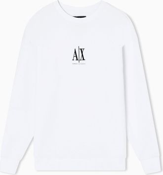 A|X Armani Exchange Damen Icon Project, Embroidered Logo, Crewneck Sweatshirt, Optic White, XS