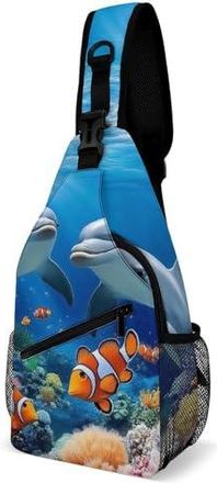 Generic Mode Sacoche Homme Bandouliere Art des dauphins du monde sous-marin de locéan bleu Sacs Poitrine Réglable,Antivol Sac DEpaule pour Randonnée école Cam