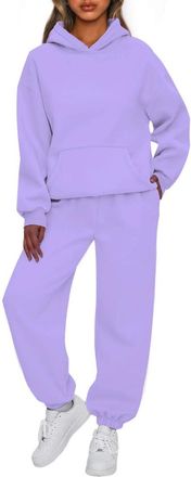 OLIPHEE Trainingsanzug Damen Set Fleece Jogginganzug Damen Outdoor Winter Warm 2 Teiliger Hoodie mit Kapuze Gym Sweathose Baggy Sportanzug Set f&uuml;r Frauen Stre