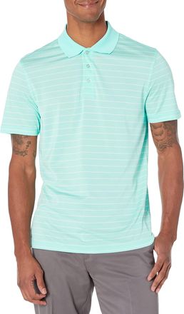 Amazon Essentials Herren Golf-Poloshirt, kurzärmelig, Dri-Fit, schmale Passform, schnelltrocknend, Aqua Blue Stripe, Größe L
