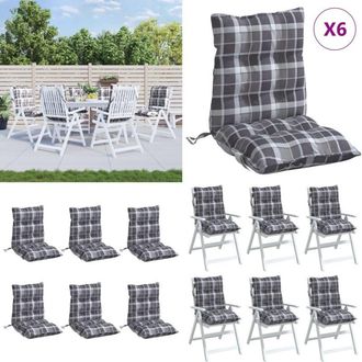 vidaXL Niedriglehner-Auflagen 6 Stk. Grau Karomuster Oxford-Gewebe - Niedriglehner Auflagen - Gartenstuhlkissen - Oxford Stoff - Wasserabweisend