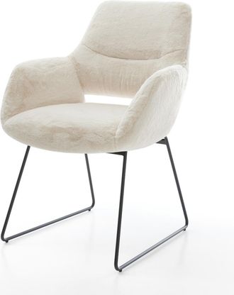 DELIFE Esszimmerstuhl Yago-Flex mit Armlehnen Pl&uuml;sch Creme-Wei&szlig; Kufengestell Schwarz Taschenfederkern, Esszimmerst&uuml;hle