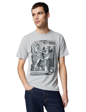 Nintendo Herren Graphic Tees Hemd, Grau // Posted Metroid, L