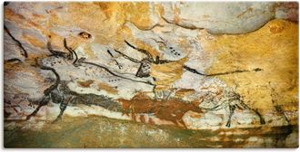 Artland Wanddeko Leinwand Bilder Wandbild 100x50 cm Steinzeit Tiere Stier Ocker Antik Höhle von Lascaux 17.000 v.Chr. R2CC
