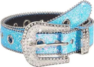 Generic Ceinture unisexe cloutée diamant avec strass étincelants pour pantalons, jeans, tenue décontractée, bleu, 115 cm