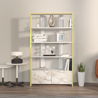Hanah Home Elegant White Bookshelf, 93.6 x 31.5 x 160 cm | 100% Melamine Coated Particle Board, 18 mm Thick | Perfect for Modern Home & Office Storage