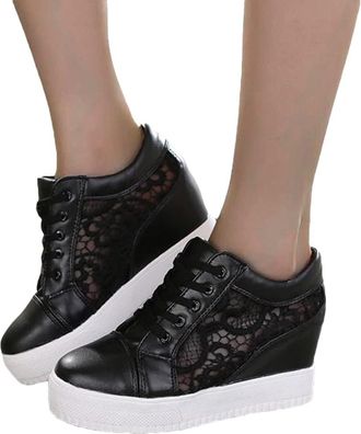 Minetom Freizeitschuhe Damen Spitze Bestickte Sneaker Freizeit Studenten Segeltuchschuhe Plattform Schuhe Schnüren Atmungsaktiv Sport Schuhe Schnürsenkel Lauf