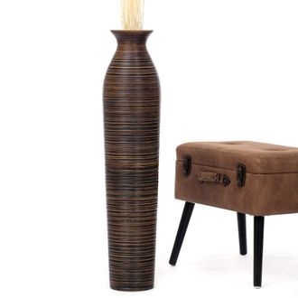 Leewadee Gro&szlig;e Deko Bodenvase F&uuml;r Dekozweige, Hohe Standvase F&uuml;r Pampasgras, Design Holzvase, 85 cm, Braun