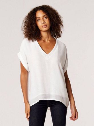 Apricot Klassische Bluse Slub Shimmer V/Nk ButtonBack Top mit Zierknopfleiste am R&uuml;cken