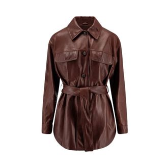 Brunello Cucinelli Veste en cuir ceintur&eacute;e - Femme - Vestes - Brun - Taille: 38 FR
