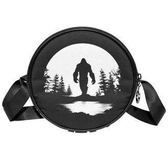 Generic Sac &agrave; bandouli&egrave;re circulaire pour femme, pleine lune Bigfoot, petit sac &agrave; bandouli&egrave;re avec fermeture &eacute;clair, bretelles r&eacute;glables, sac &agrave; main rond d&eacute;co