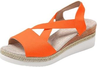 Generic Sandales dété décontractées confortables simples légères à talon incliné bout ouvert pour femme Taille M, Orange, 38 EU