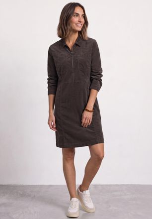 Street One Midikleid STREET ONE, Damen, Gr. 34, EURO-Gr&ouml;&szlig;en, schwarz coffee, Cord, 98% Baumwolle, 2% Elasthan, unifarben, normal knieumspielend, V-Ausschnitt, ab
