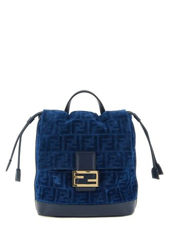 Fendi Sac &agrave; dos en denim floqu&eacute; Ff