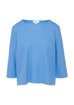 s.Oliver 3/4 Arm-Pullover Sweatshirt Strukturiertes Jersey-Sweatshirt mit V-Ausschnitt und 3/4-&Auml;rmeln