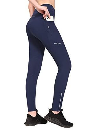 Baleaf Pantalon de course dhiver thermique doubl&eacute; en polaire pour femme avec fermeture &eacute;clair Poches v&eacute;lo imperm&eacute;ables Taille haute Collants de randonn&eacute;e ser
