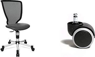 Topstar 71487S12 Titan Junior, Schreibtischstuhl, Netzrückenlehne, Bezugsstoff Anthrazit & 6991 Rollenset, Hartbodenrollen für Bürostuhl, Rollenset = 5 Rollen