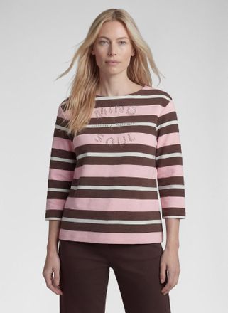 Rabe 3/4-Arm-Shirt RABE, Damen, Gr. 36, mokka, Jersey, Obermaterial: 76% Baumwolle, 16% Polyester, 8% Elasthan, Glitzermuster, gestreift, regular fit norma