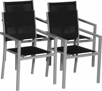 Happy Garden 4er Set St&uuml;hle aus grauem Aluminium - schwarzes Textilene