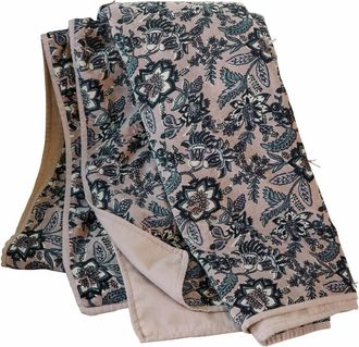 Loberon Plaid Elarion, Florales Muster, Handgefertigt, Weiche Haptik, Kunstvoll Bedruckt, mit Losen Fäden Verziert, Tagesdecke, Überwurf, Baumwollsamt, Altros