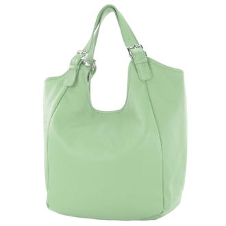 modamoda.de T227 Damen Shopper Schultertasche Leder Large handmade in Italy, Farbe:Graugr&uuml;n