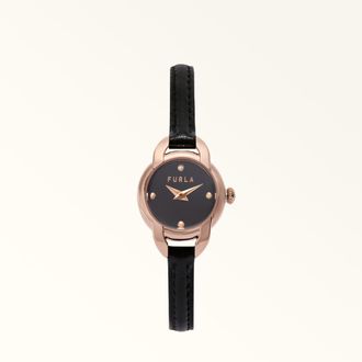 Furla Mini Shape Armbanduhr Mit Rundem Geh&auml;use Nero Schwarz Leder + Metall Damen