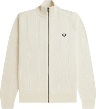 Fred Perry Homme, Pulls, Beige, Taille: M Cardigan Texturé en Ivoire